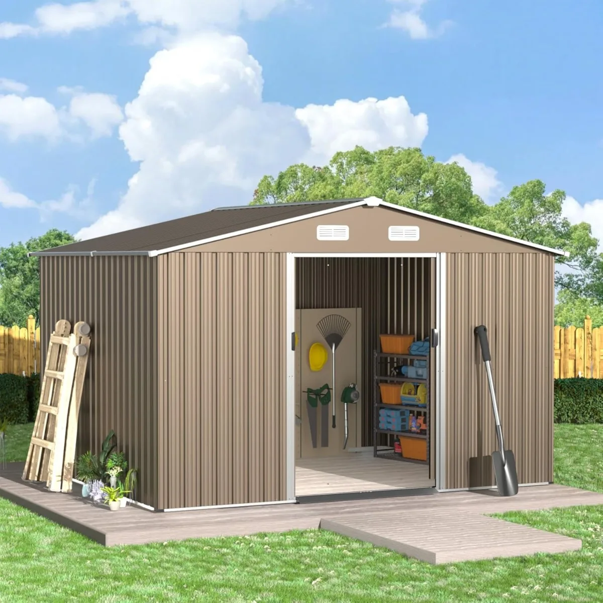 10-x8-Outdoor-Storage-Shed-Outdoor-Galvanized-Metal-Tool-Shed-with ...