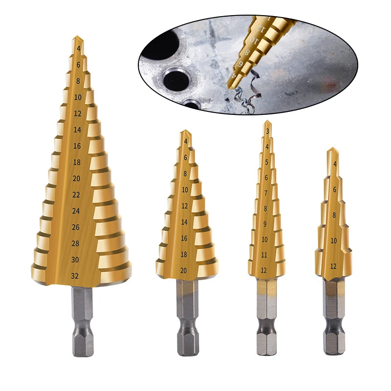 Step Drill Bit 3-12mm 4-12mm 4-20mm HSS Straight Groove Step Drill Bit ...