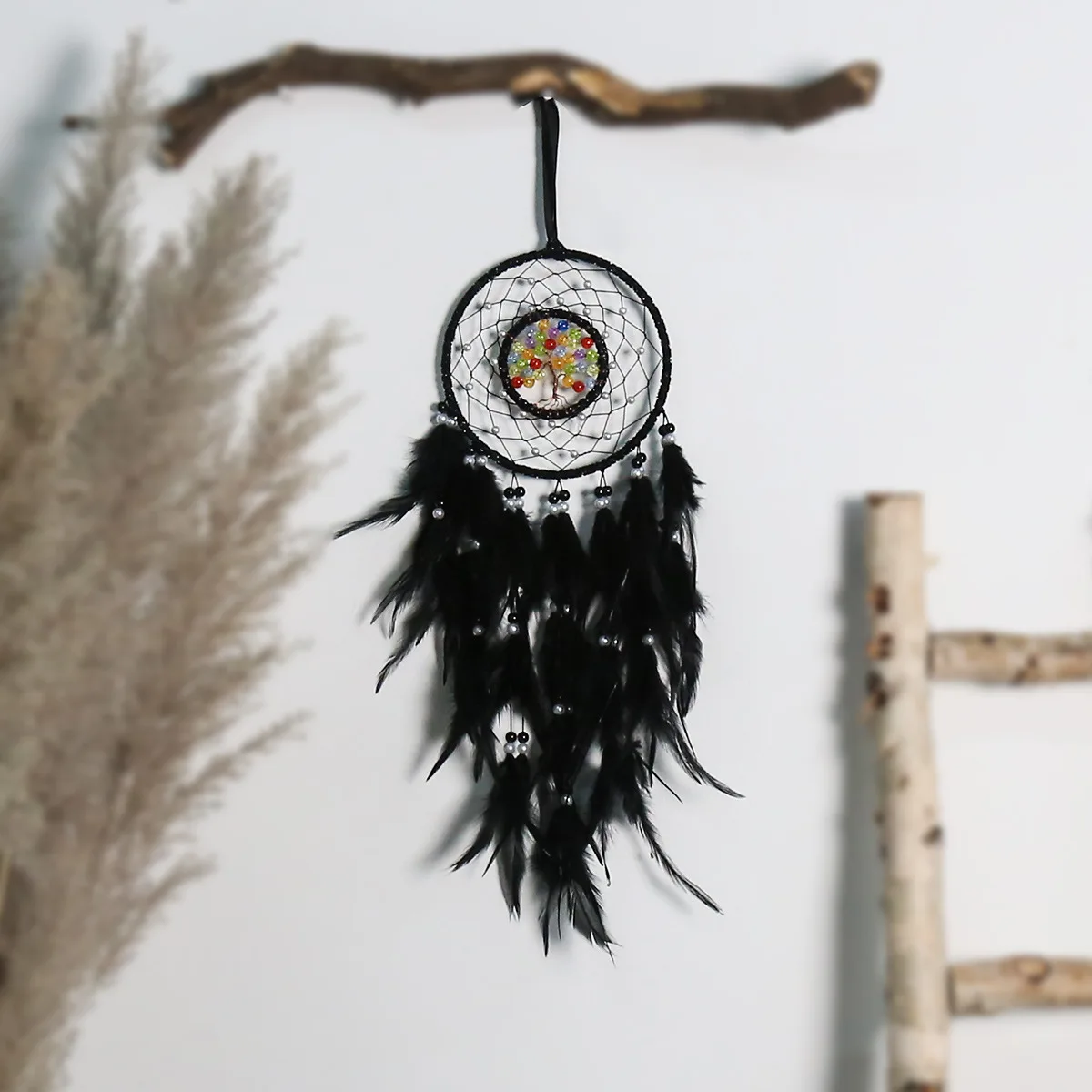 1pc-Retro-Rattan-Ring-Dream-Catcher-Pendant-Black-Feather-Dreamcatcher ...