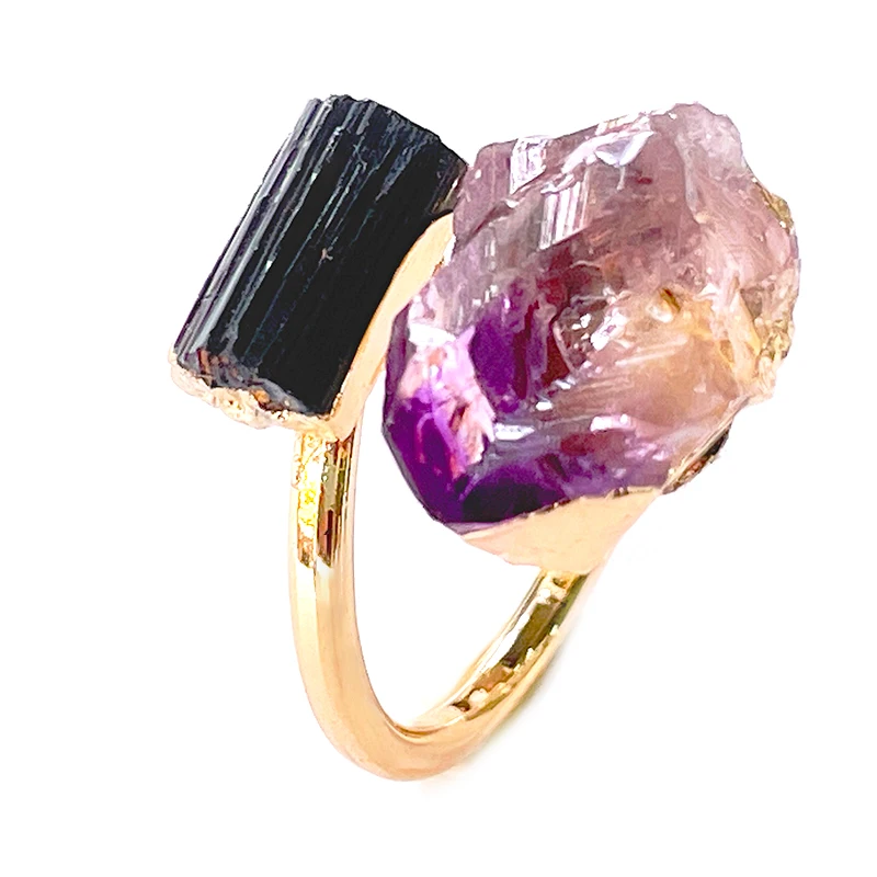 Anel Aberto De Pedra Áspera Irregular Para Mulher Ouro-cor Raw Ametista ...