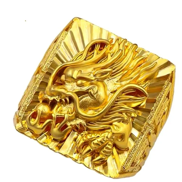 Real-100-Pure-24K-Gold-Color-Embossed-Dragon-Ring-for-Men-Bro ...