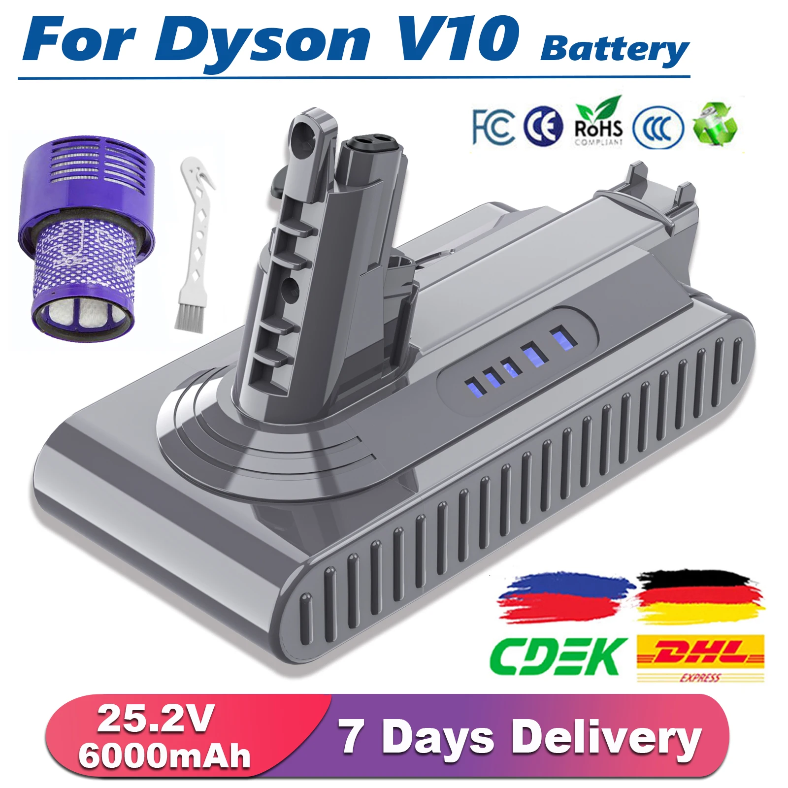 V10 Battery For Dyson Vacuum Cleaner 25.2V 6000mAh Replacement Battery ...