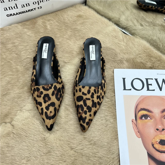 Spring Pointed Toe Mules Fashion Leopard Print Women Slippers Casual ...