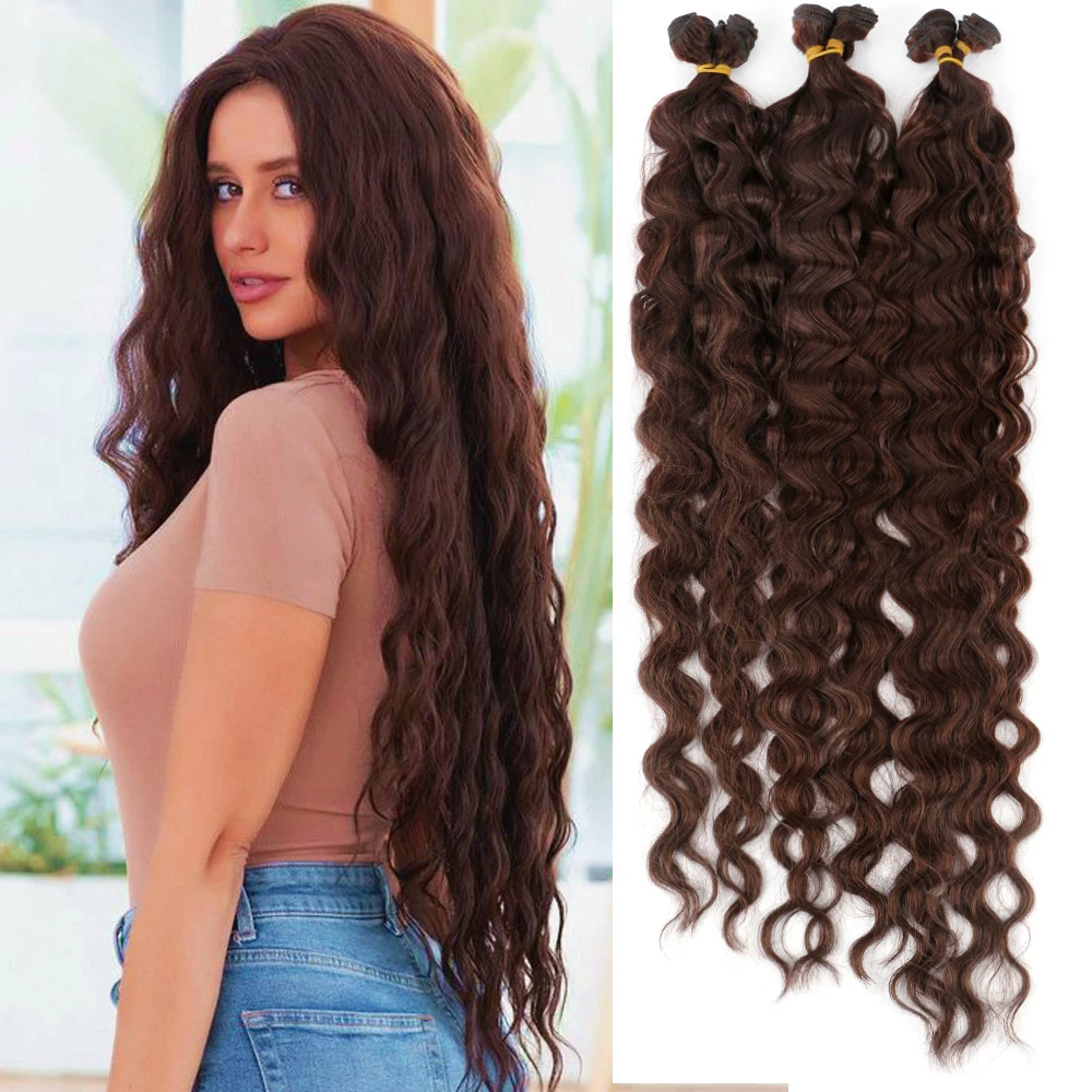 Extension-de-Cheveux-Synth-tiques-Ondul-s-Brun-Naturel-Haute-Temp ...