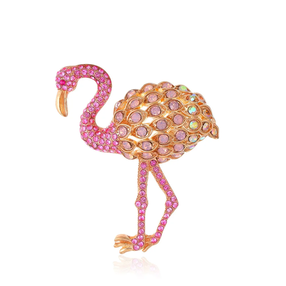 New-Trendy-Full-Rhinestone-Pink-Flamingo-Brooches-For-Women-Luxury ...