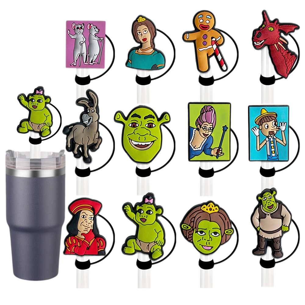 1-12pcs-Shrek-anime-Straw-Cover-Cap-Cartoon-10MM-Drink-Straw-Plug ...