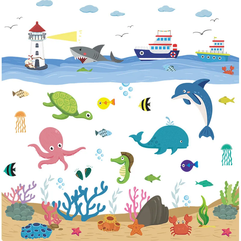 2PCS-Cartoon-Sea-World-Octopus-Whale-Sea-Tower-Water-Grass-Children-S ...