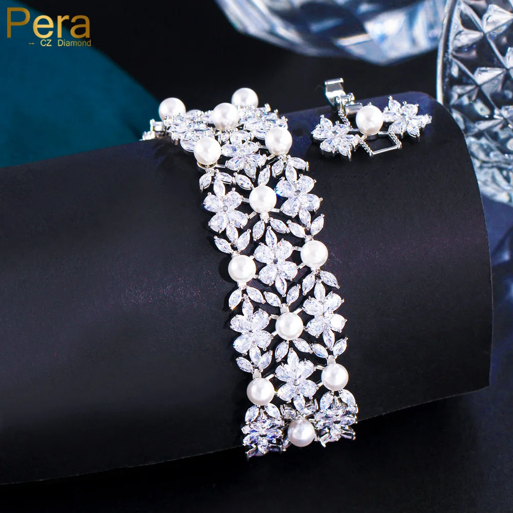 Pera-Elegant-Pearl-Flower-Charm-Shiny-Cubic-Zirconia-Big-Wide-Bracelets ...