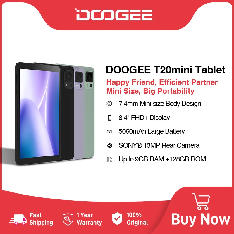 DOOGEE-Tableta T20mini de 4GB + 128GB, 7,4mm, Mini cuerpo, 8,4 pulgadas, FHD, TÜV, SÜD, pantalla ...
