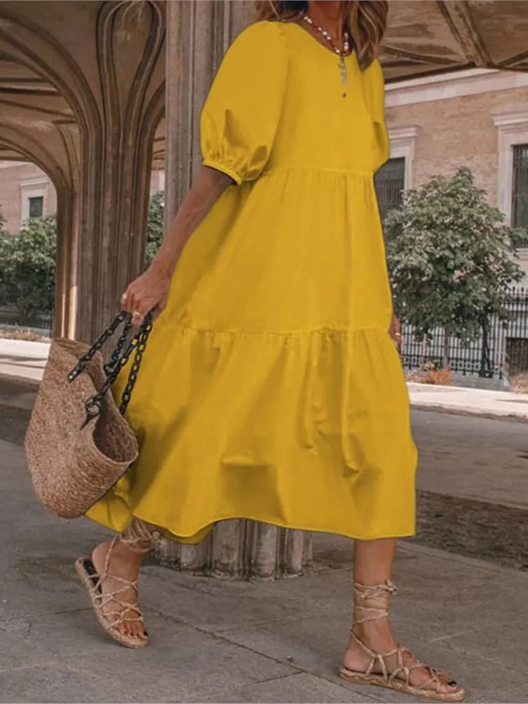 Summer-Women-s-New-Retro-Solid-Color-Dress-Sun-Skirt-Casual-Short ...