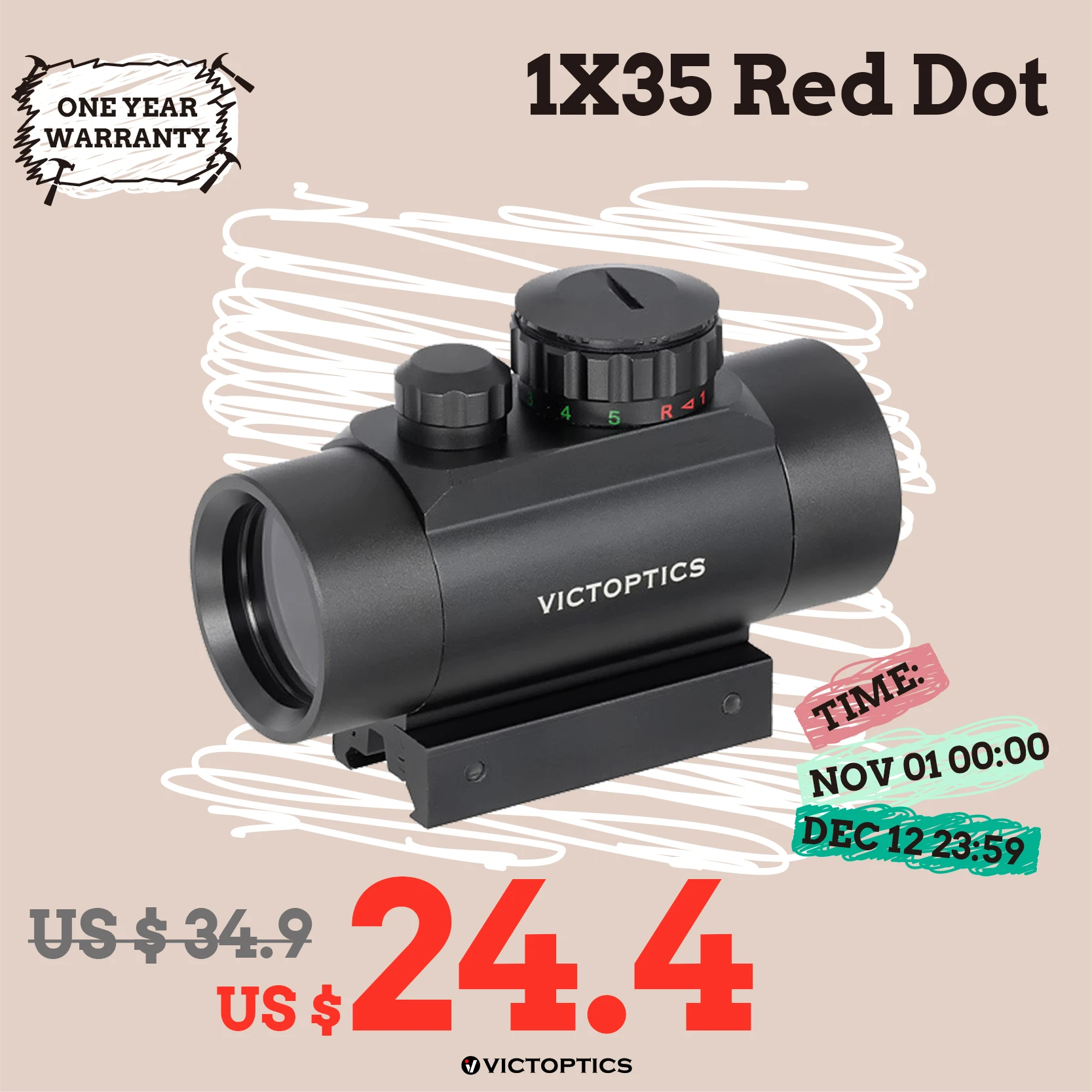 Victoptics 1x35 Red Dot Scope 5 Levels Red & Green Dot Reflex ...