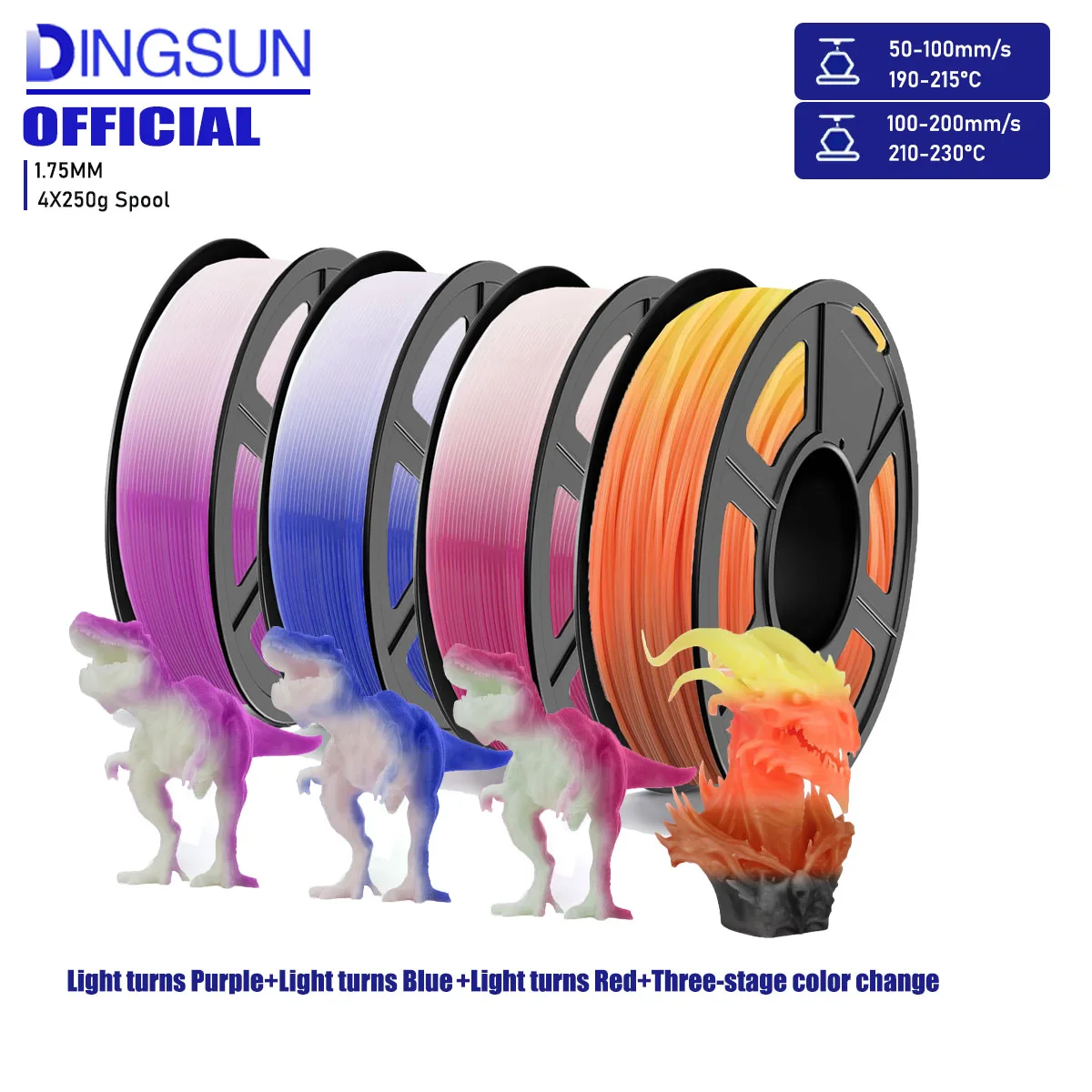 3D Printer Filament, UV or Sunlight/Temp Color Change PLA Filament ...