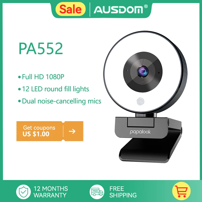[original] Ausdom Pa552 Web Camera Hd 1080p With Microphone Adjustable ...