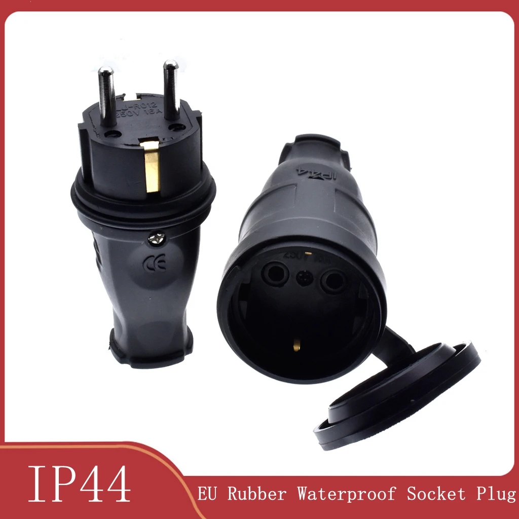 EU-Rubber-Waterproof-Socket-Plug-Electrial-Grounded-European-Connector ...