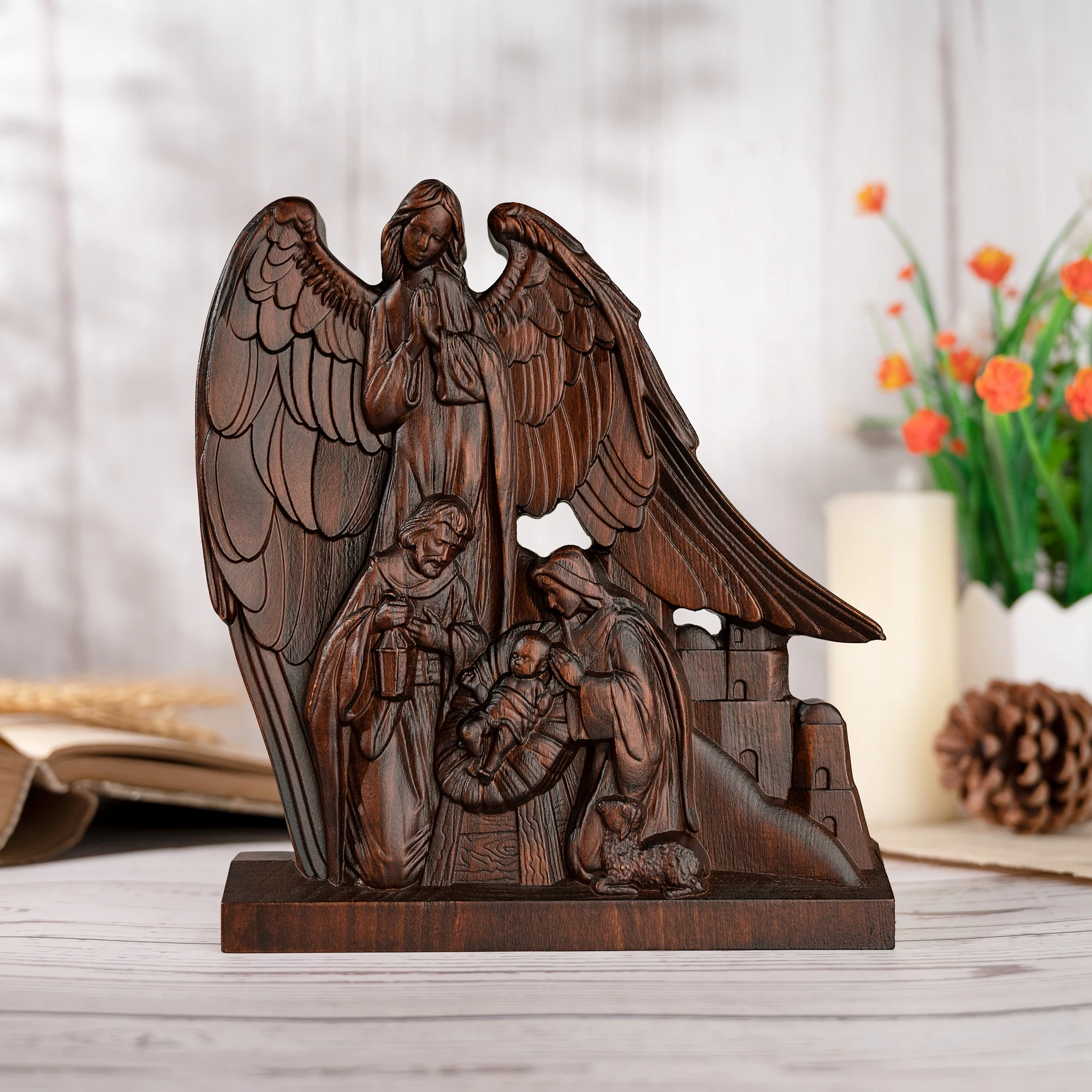 Holy-Family-with-Guardian-Angel-Statue-Wooden-Nativity-Ornament ...