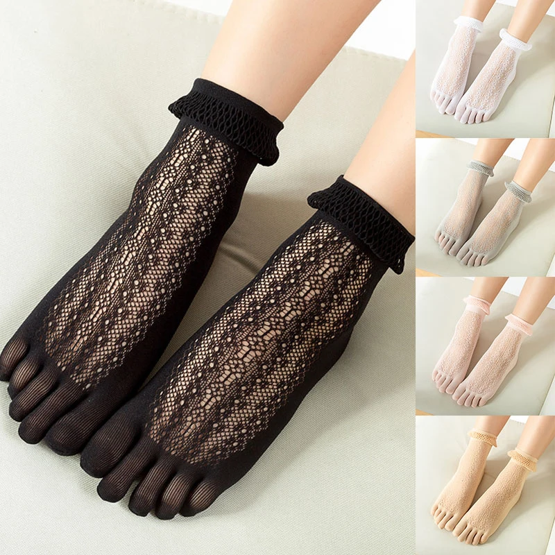 Female-Lace-Sock-Short-Slippers-Five-Fingers-Toe-Socks-Breathable ...