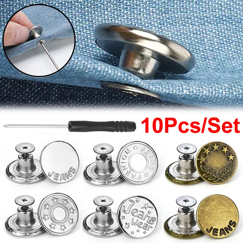 10Pcs-Detachable-Jeans-Screw-Button-Snap-Fastener-Pants-Pins-Nail-Free ...