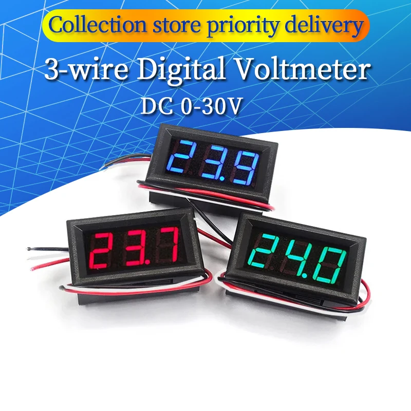 Digital-Voltmeter-3-wire-DC-0-30V-Digital-Voltmeter-Voltage-Panel-Meter ...