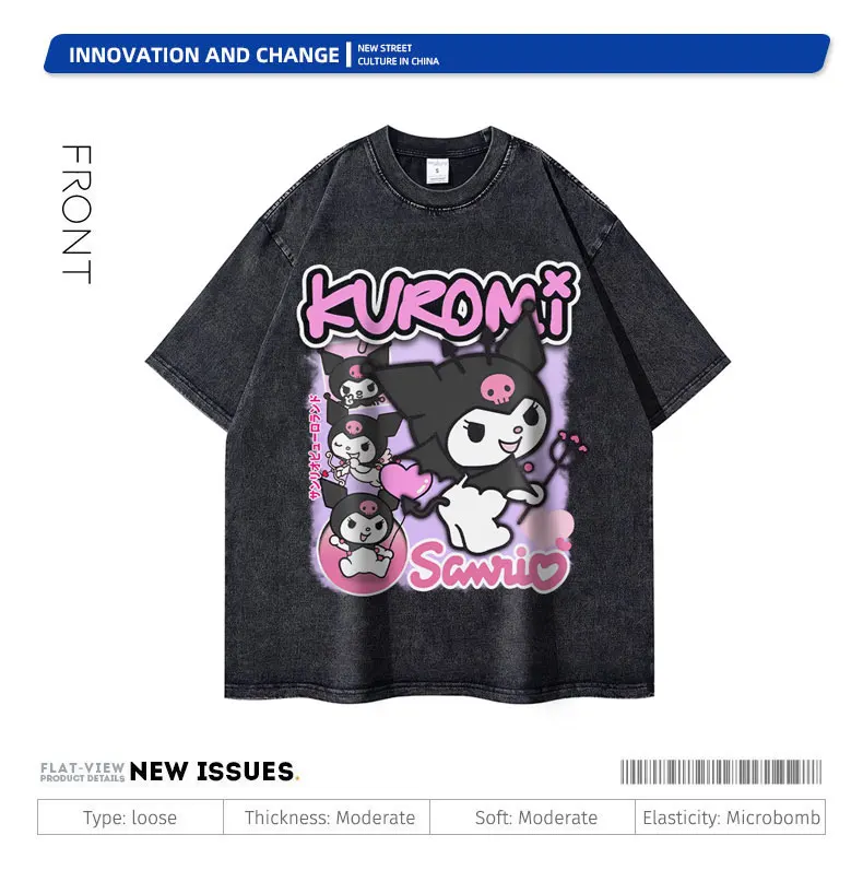 Kuromi Cartoon Oversized Vintage Washed T-shirts | Kuromi Plush
