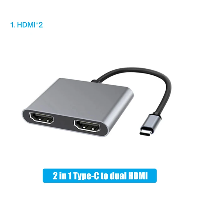 2 Port USB C Hub to Dual HDMI Splitter 4K 60HZ Dual Screen Expansion ...