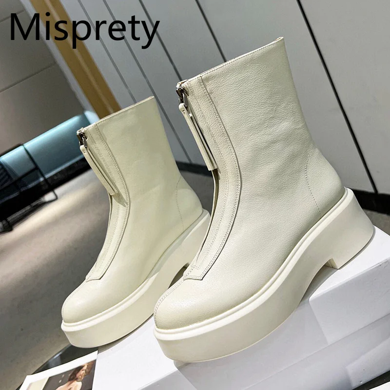 Botas cortas con punta redonda para mujer, botines informales planos ...