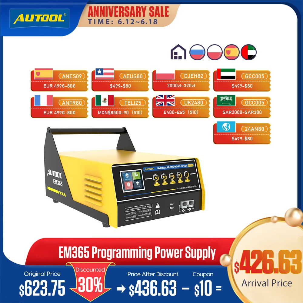 AUTOOL EM365 150A Car Battery Voltage Stabilizer ECU Programming Power Regulator Battery ...