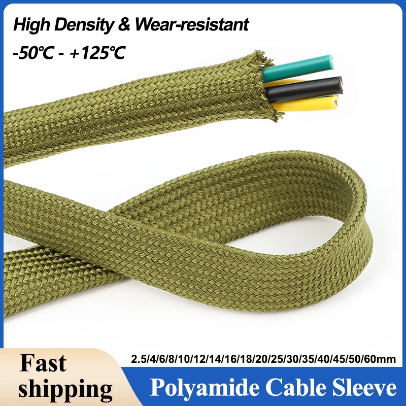 1/5/10/20/30M New Cable Sleeve Army Green Nylon Braided Insulated Tight ...