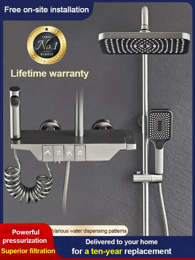 Digital-display-smart-showerhead-Set-LED-Brass-Taps-Stainless-Steel ...