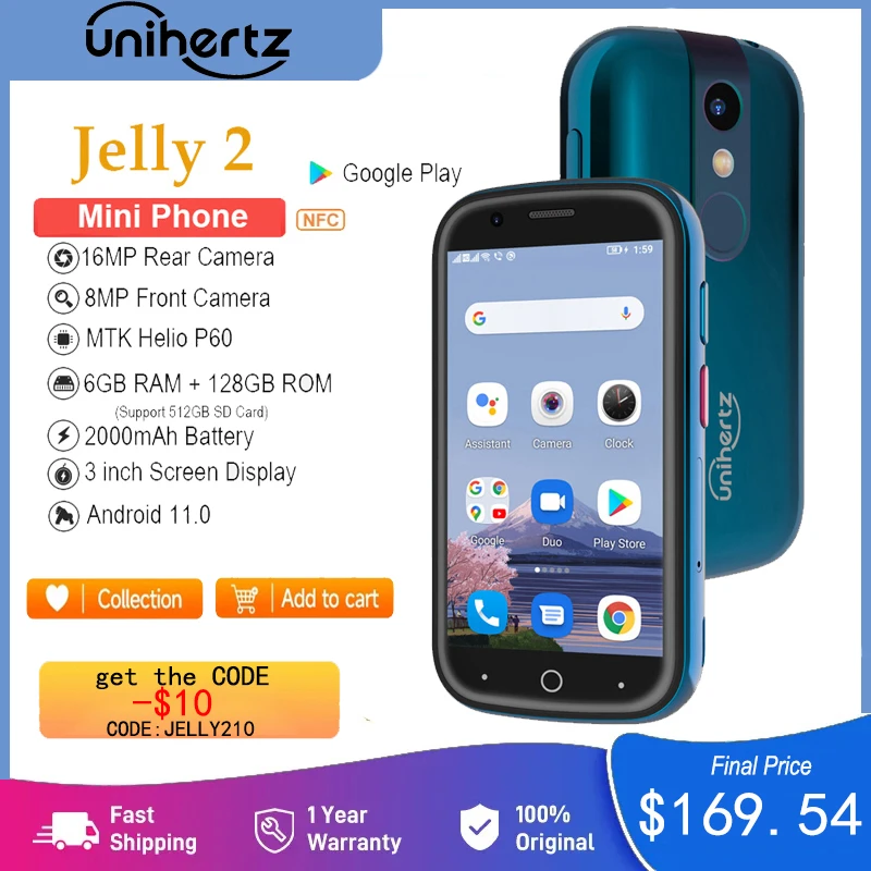 Unihertz – Smartphone Jelly 2 Mini Android 11, Helio P60 Octa Core, 4G LTE, double SIM, 6 go ...