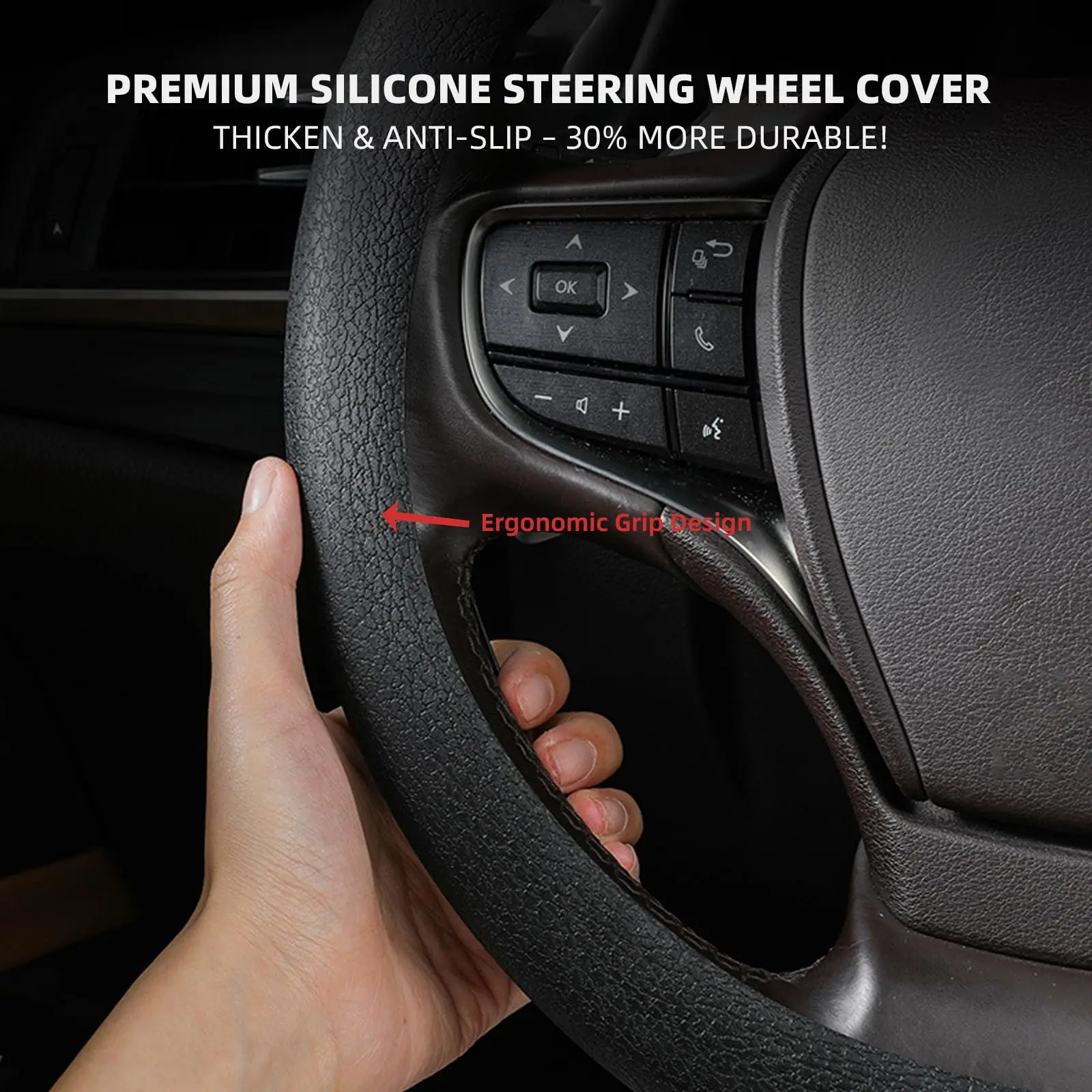 Anti-Slip Silicone Steering Wheel Cover - Universal Fit, Soft ...
