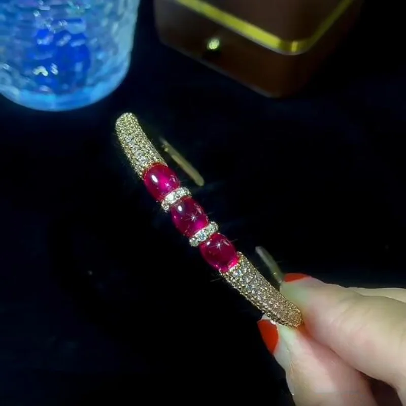 14K Gold Luxury Ruby Bangle Cuff Gemstones Party Engagement Bracelets bangles for women Bridal ...