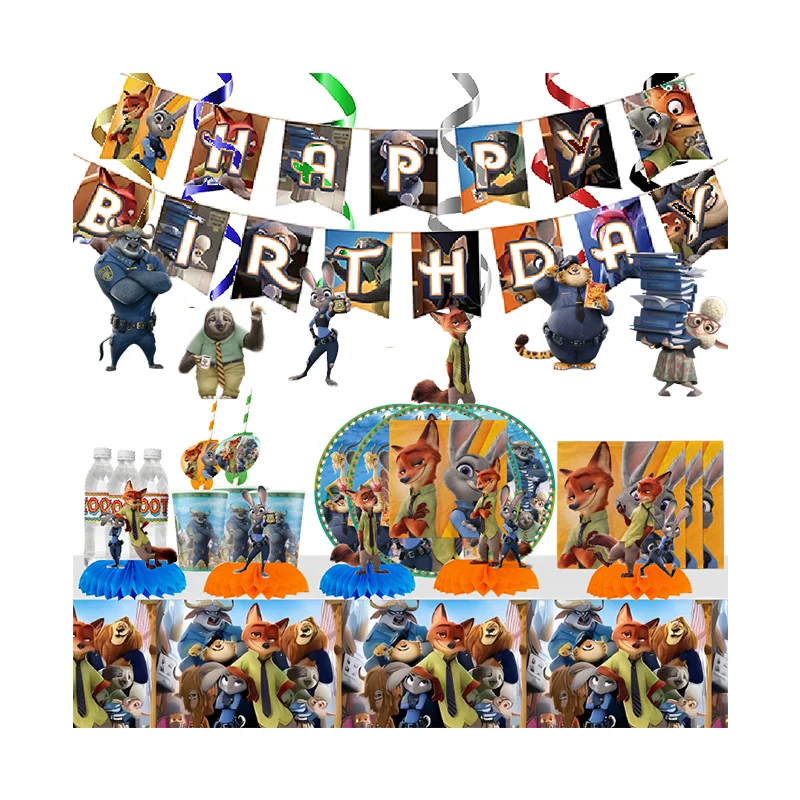 Disney-Cartoon-Zootopia-Theme-Birthday-Party-Plate-Cups-Napkin-Straw ...