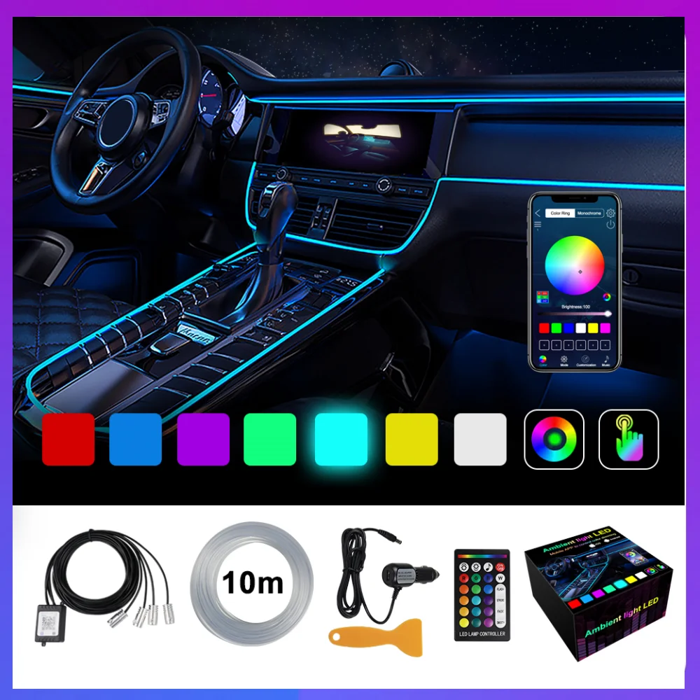 10M-Neon-Led-Car-Interior-Ambient-Foot-Strip-Light-Kit-Mood-Lighting ...