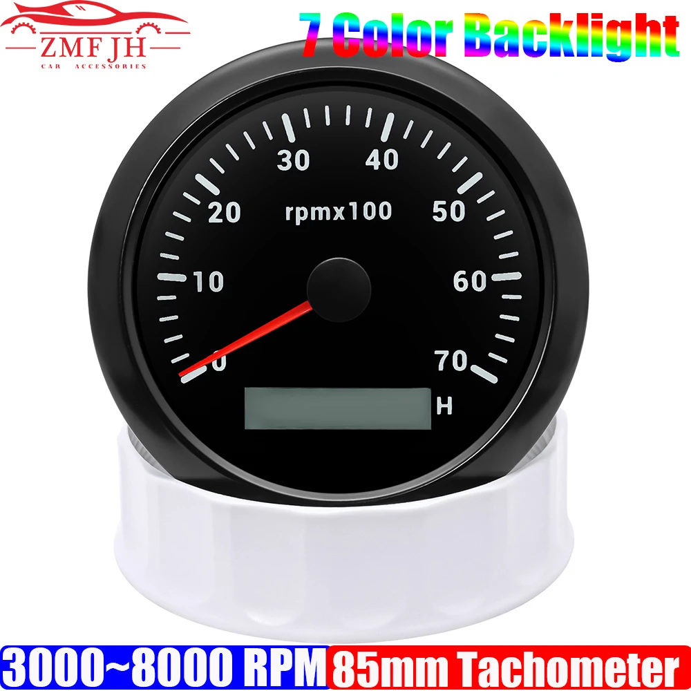 3000~7000 RPM 85MM Tachometer with 7 Color Light for Auto Boat Yacht ...