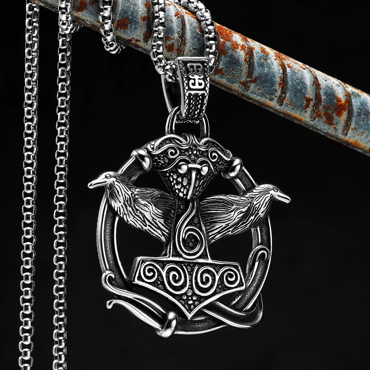 Viking-Crow-Hammer-Men-Necklaces-Pendant-Stainless-Steel-Jewelry-For ...