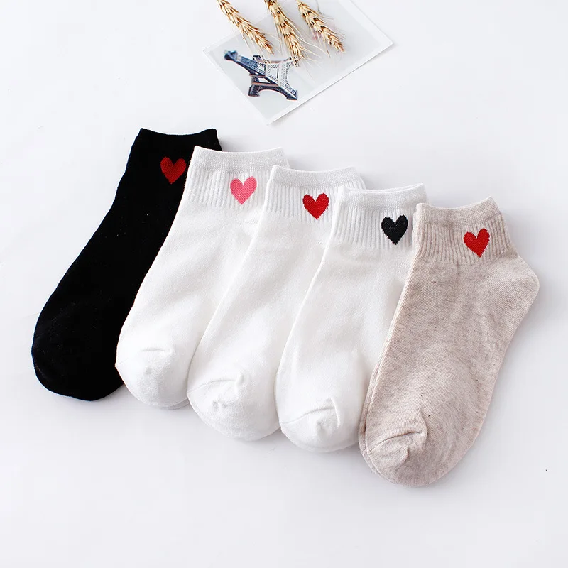 5 Pairs Women Love Heart Short Socks Spring Summer Ankle Socks Girls ...
