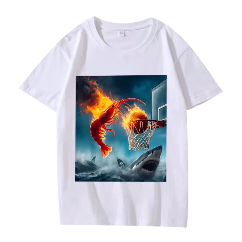 Shrimp Dunking on Shark Graphic Tee Retro Fishing Meme TShirt Women ...
