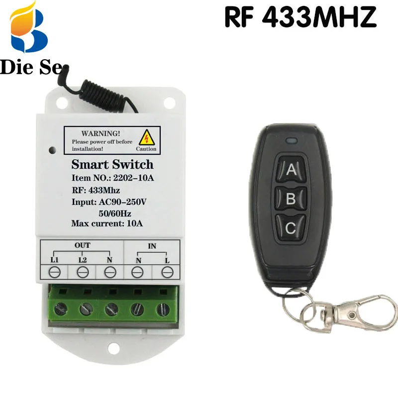 433MHz-Rf-Wireless-Switch-10A-Controller-AC-220V-2CH-Relay-Receiver-and ...
