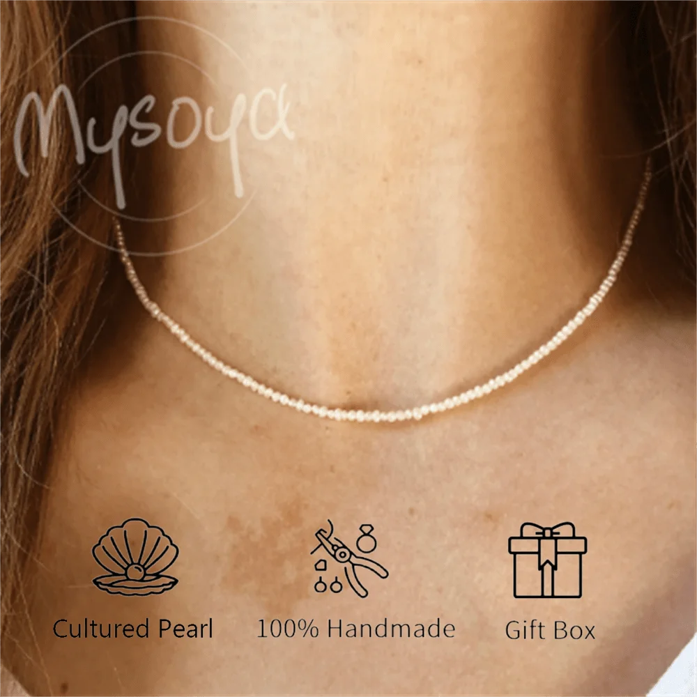 MYSOYA White Freshwater Pearl Necklace 3-4mm with Gift Box Gift for Her ...