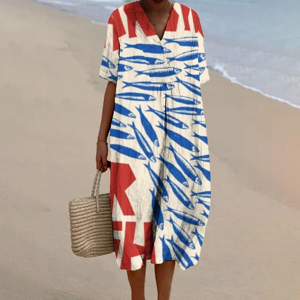 Vestido-de-playa-con-estampado-de-sardina-de-lujo-para-mujer-vestido ...