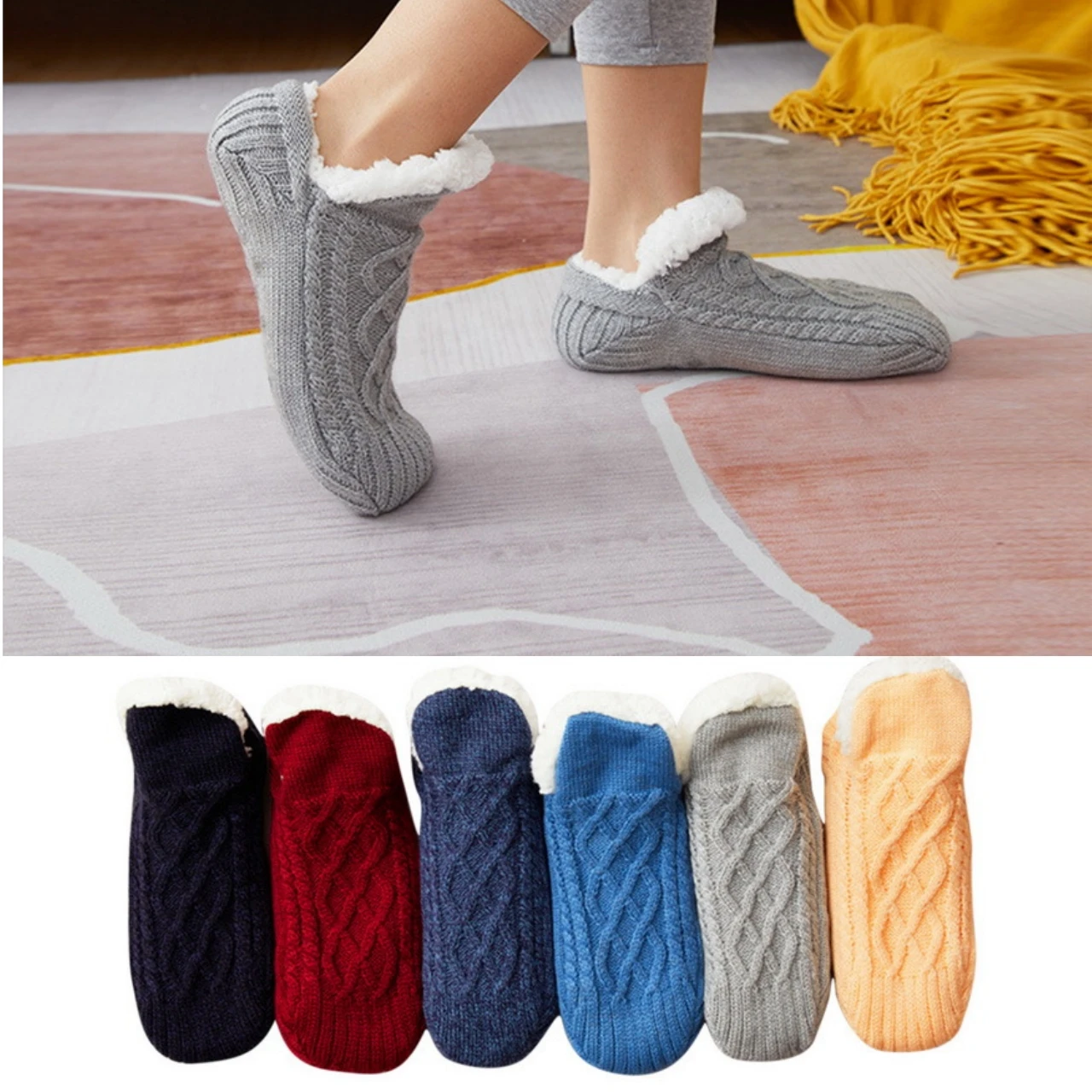Indoor-Non-Slip-Thermal-Socks-Slipper-Men-Women-Knitted-Slipper-Socks ...