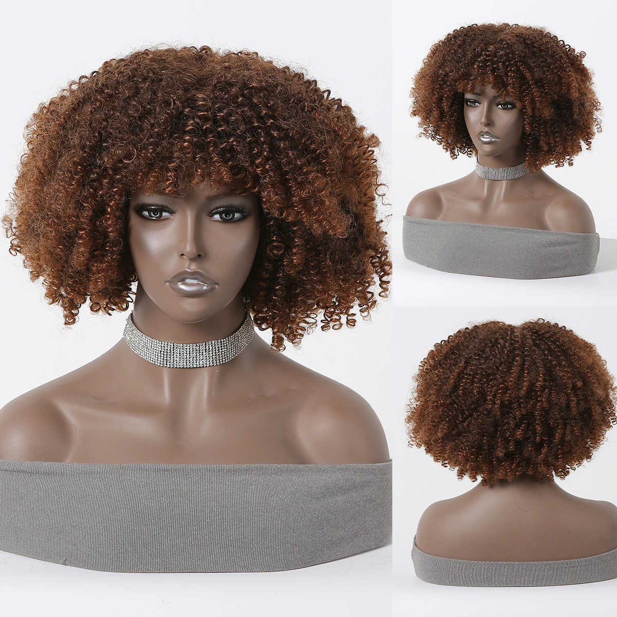 Deep-Curly-Afro-Synthetic-Wigs-Dark-Brown-Copper-Ombre-Short-Kinky-Bomb ...