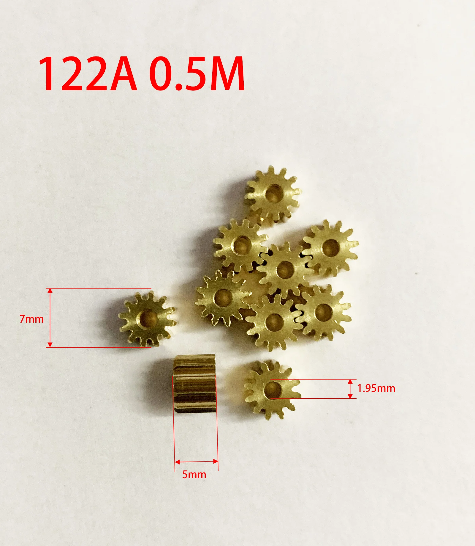 122A 0.5M Copper Gear 12 Tooth Hole 2MM ( 1.97MM ) Motor Gearbox Gears Toy Model Pinion 10pcs/lot