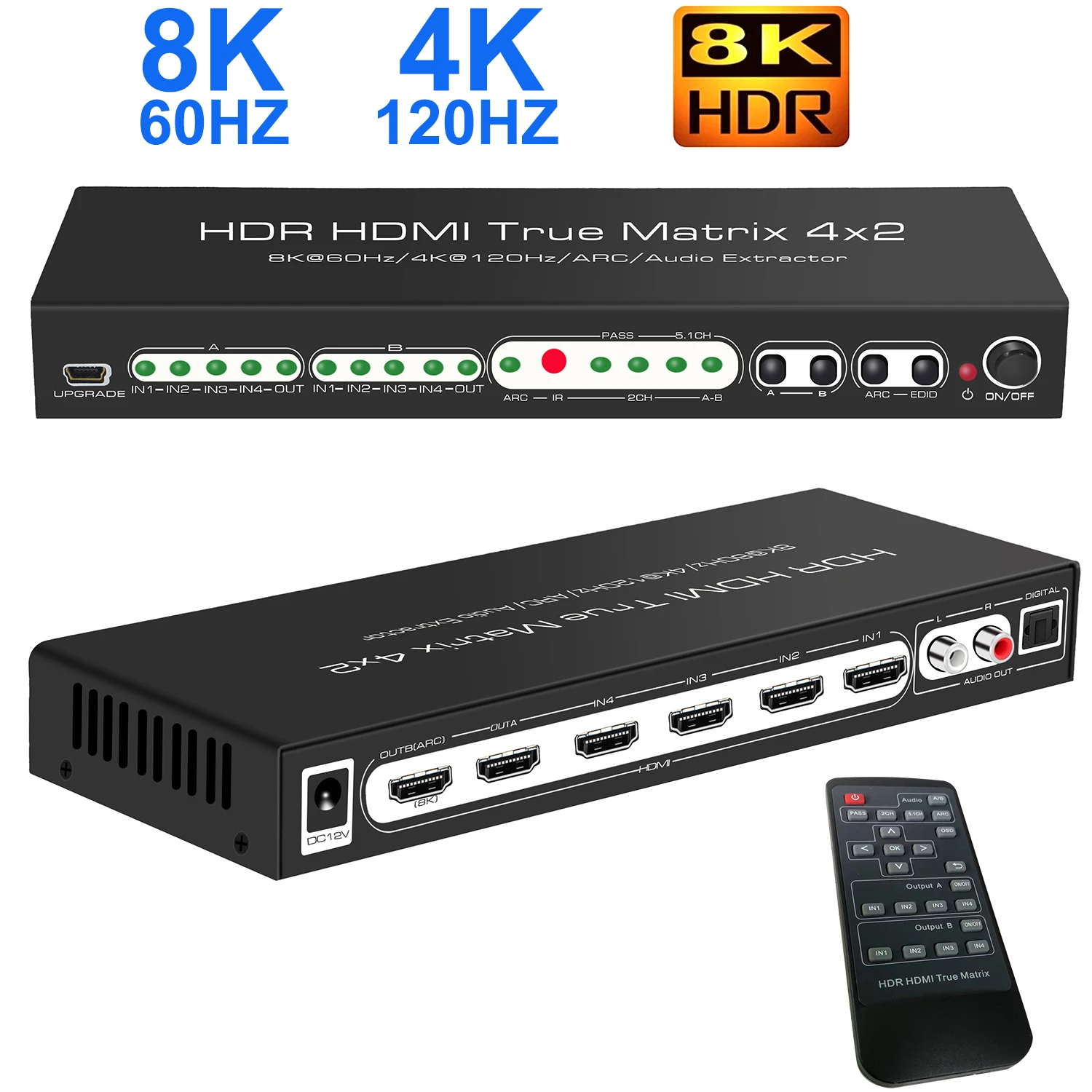 HDMI2.1 8K Matrix Switcher 4x2 Matrix HDMI Switch Splitter 4 In 2 Out ...