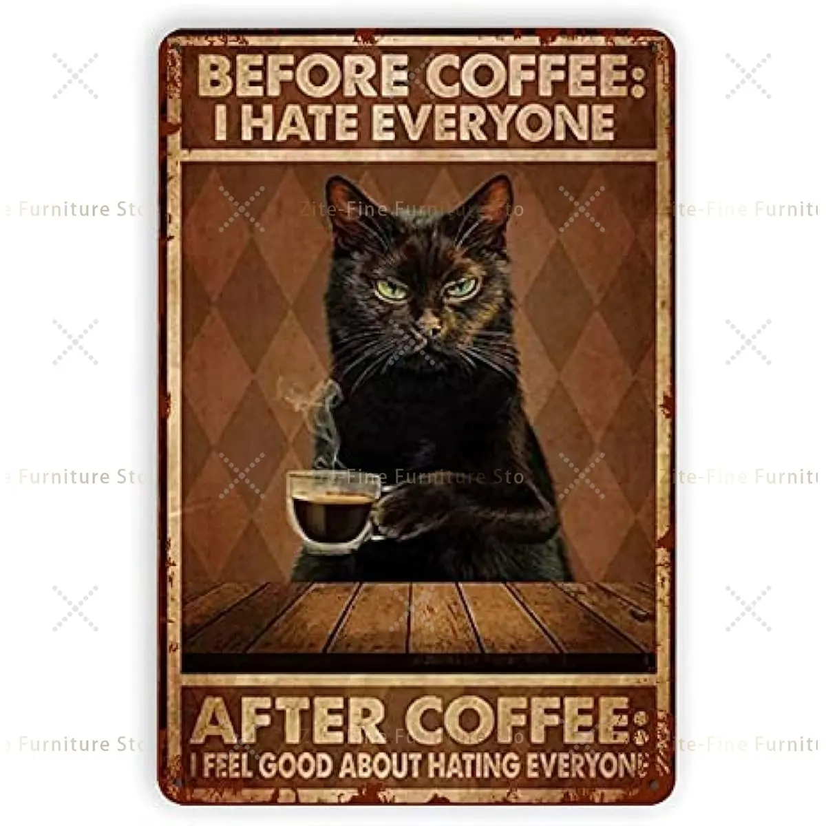 Funny-Cat-Coffee-Metal-Tin-Sign-Vintage-Kitchen-Signs-Wall-Decor-Home ...