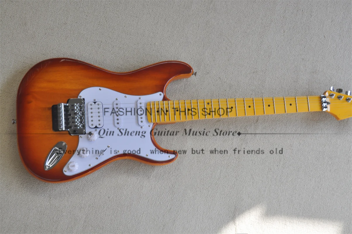 Sunburst-Electric-Guitar-ST-Mahogany-Body-Yellow-Maple-Neck-22-Frets ...