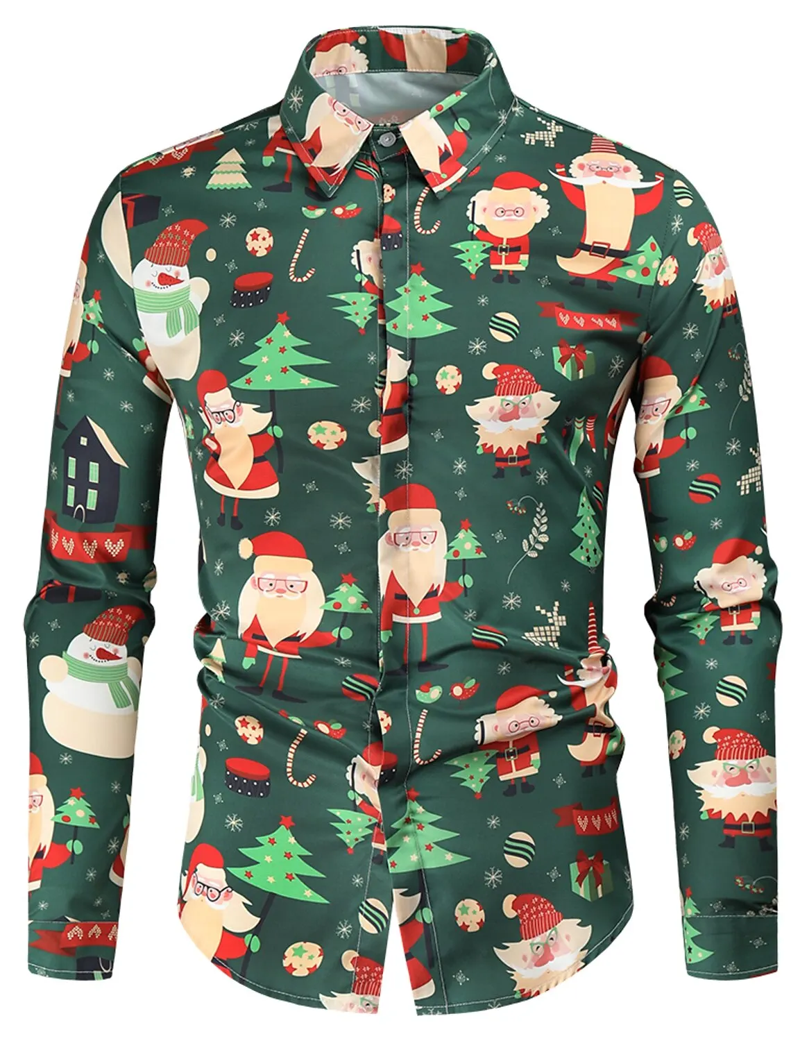 Christmas-Shirts-Men-s-Shirt-Tree-Santa-Claus-Classic-Collar-Casual ...