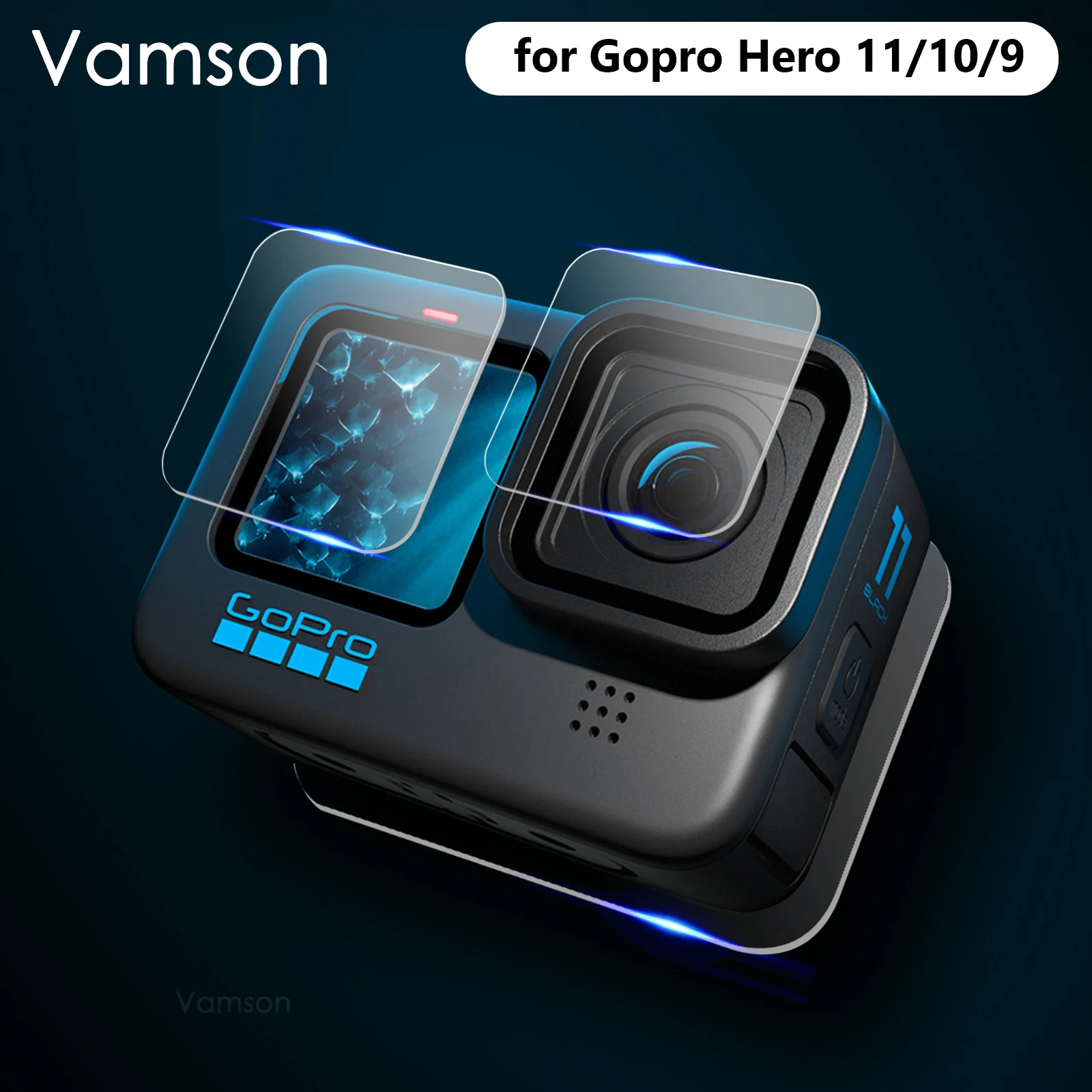 Vamson for Gopro Hero 11 10 9 Black Lens Protective Film Tempered Glass ...