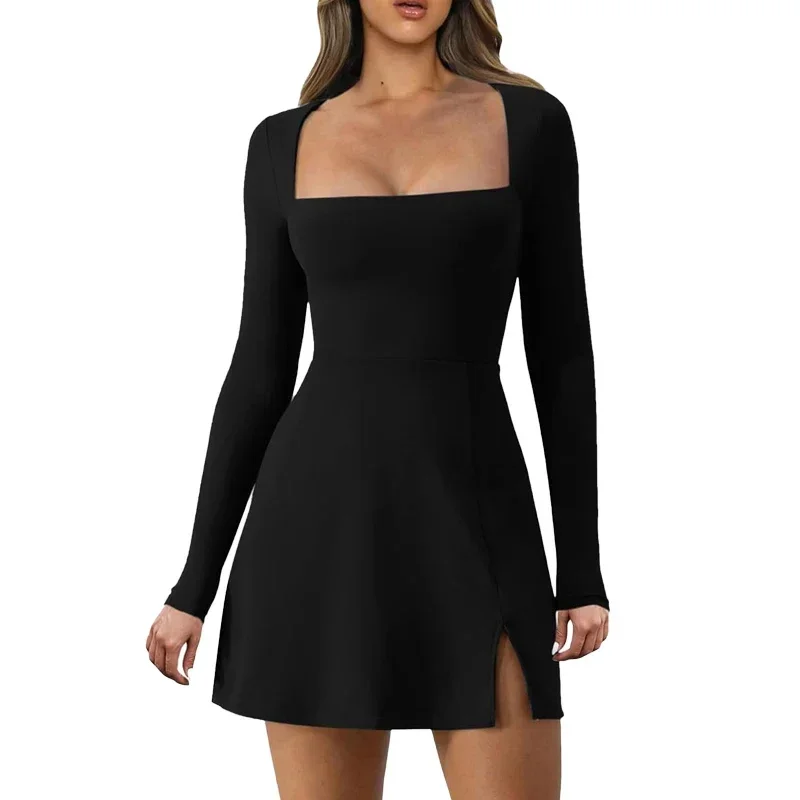 Women-Spring-Summer-Solid-Color-Casual-Basic-Long-Sleeve-Square-Neck ...