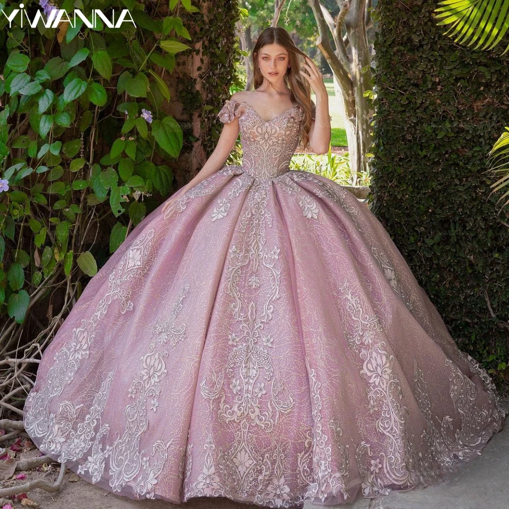 Golden-Glitter-Sequins-Quinceanrra-Prom-Dresses-Lace-Appliques-Princess ...